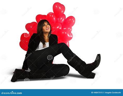 Falling In Love Woman Sitting On White Background Stock Image Image