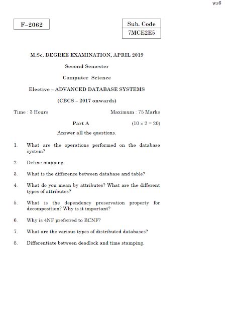 Alagappa University M Sc CS Elective ADVANCED DATABASE SYSTEMS APRIL 2019 Question Paper