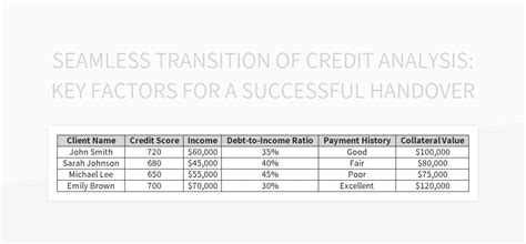 Seamless Transition Of Credit Analysis Key Factors For A Successful