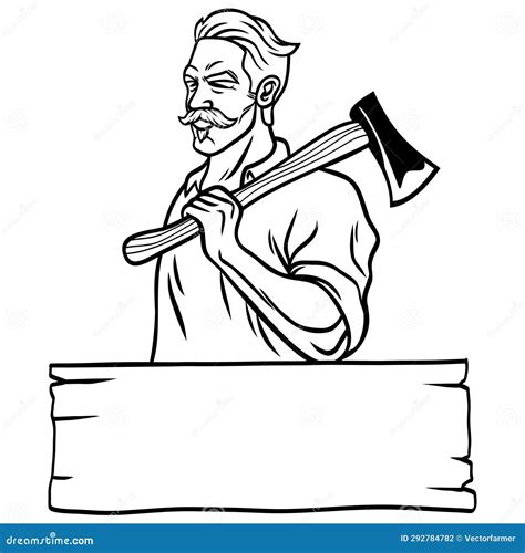 Lumberjack With Axe Illustration Vector Character Design Drawing Stock
