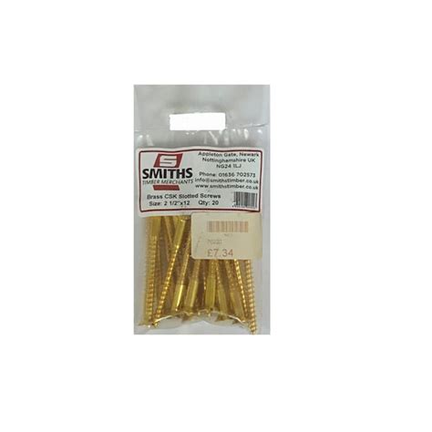 2 1 2 X NO12 BRASS SLOTTED CSK WOODSCREWS 20 PACK Order Online Smiths Timber Merchants