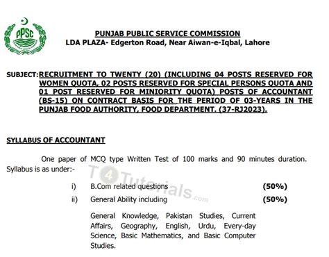 Accountant Syllybus Ppsc Pakistan T Tutorials