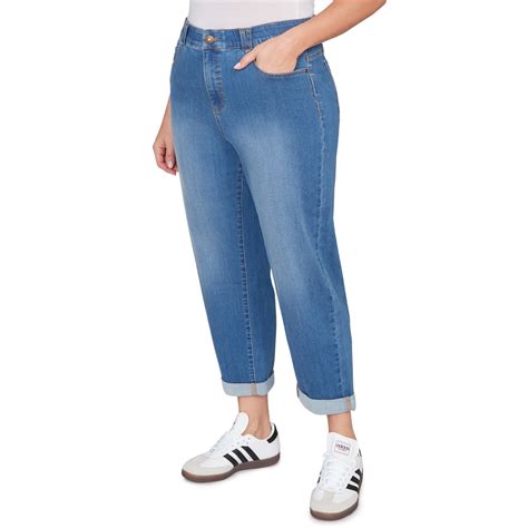 Plus Womens Premium Denim Girlfriend Jeans Ruby Rd