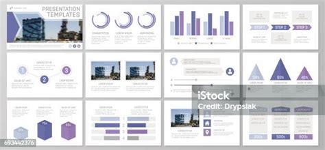 그래프와 차트 다목적 프레 젠 테이 션 템플릿 슬라이드 보라색 요소의 집합입니다 전단지와 전단지 기업 보고서 마케팅 광고 연례 보고서 책 표지 디자인 0명에 대한 스톡 벡터