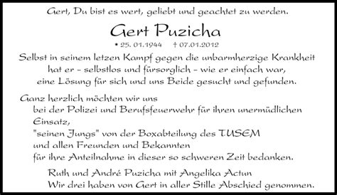 Traueranzeigen Von Gert Puzicha Trauer In Nrw De