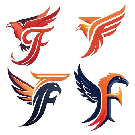 독수리 날개 로고가 있는 글자 F 글자 F 로고 세트 프리미엄 Ai 생성 벡터