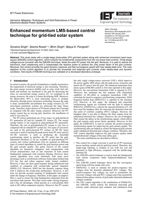 Enhanced Momentum Lms Based Control Technique For Grid Tied Solar