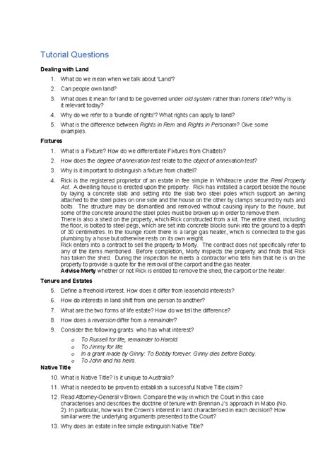 Week 1 Tutorial Questions Tutorial Questions Dealing With Land 1 What Do We Mean When We