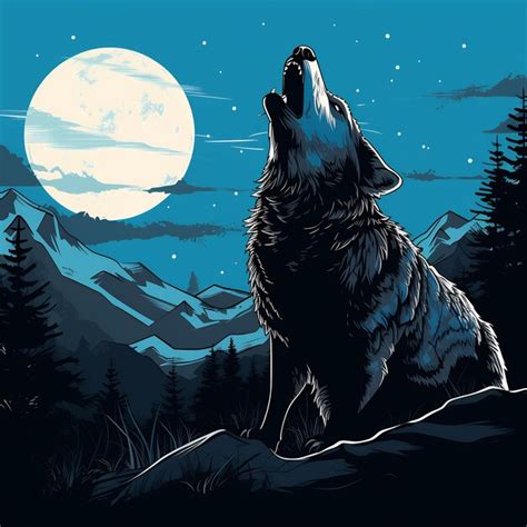 Premium Ai Image A Wolf Howling At The Moon With A Full Moon In The