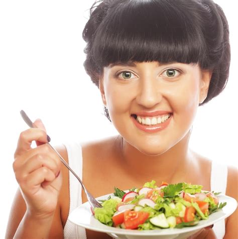 Premium Photo Young Happy Woman Eating Salad