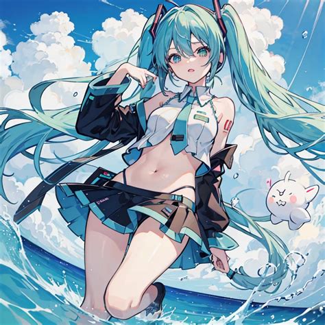 Hatsune Mikus ，opening Legs，exposing The Belly Seaart Ai