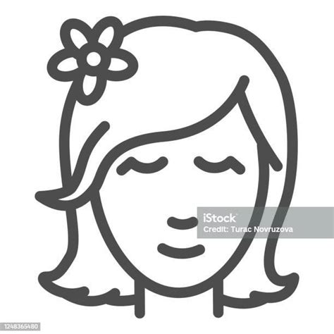 女孩頭與花在發線圖示美容概念水療沙龍標誌與女性肖像標誌在白色背景美麗的女人穿著花在頭髮圖標在輪廓風格向量向量圖形及更多互聯網圖片 Istock