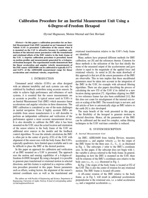 calibration procedure for an inertial measurement unit using a 6 degree