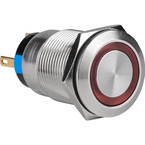 Flat Head 12mm 110 220v Waterproof Momentary Self Reset Metal Push Button Switch With Red Led