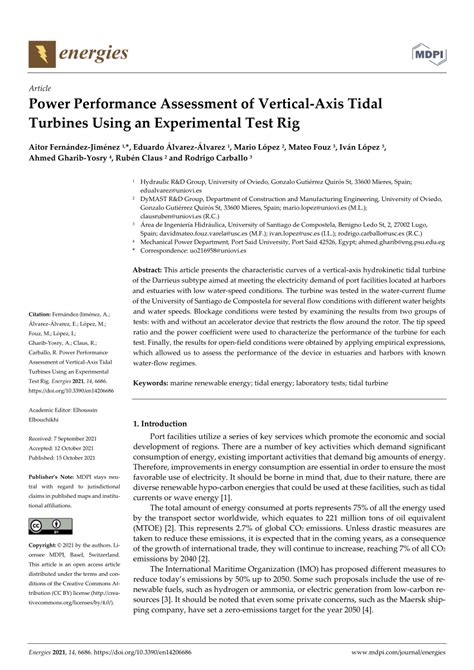 Pdf Power Performance Assessment Of Vertical Axis Tidal Turbines Using An Experimental Test Rig