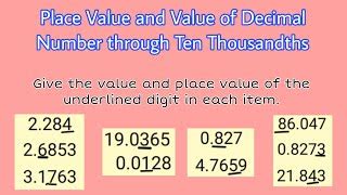 Reading And Writing Decimal Numbers Through Ten Thousandths Videos