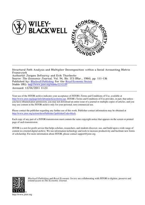 Pdf Structural Path Analysis And Multiplier Decomposition Within A Social Accounting Matrix