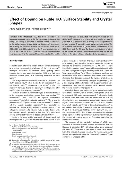 Pdf Effect Of Doping On Rutile Tio2 Surface Stability And Crystal Shapes