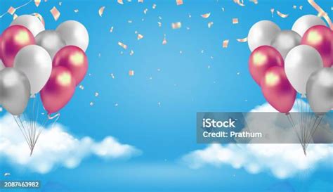 Happy Birthday Background With Balloons Confetti And Ribbons Vector