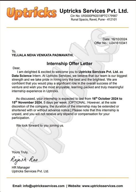 Yejjala Neha Venkata Padmavathi On Linkedin Internship Datascience Uptricksservices