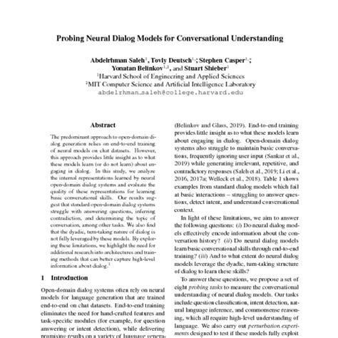 Probing Neural Dialog Models For Conversational Understanding Acl