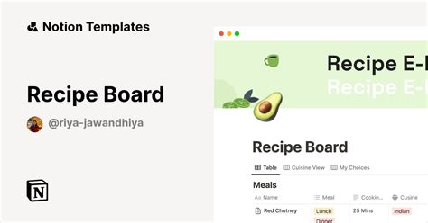 Recipe Board Template By Riya Jawandhiya Notion Marketplace