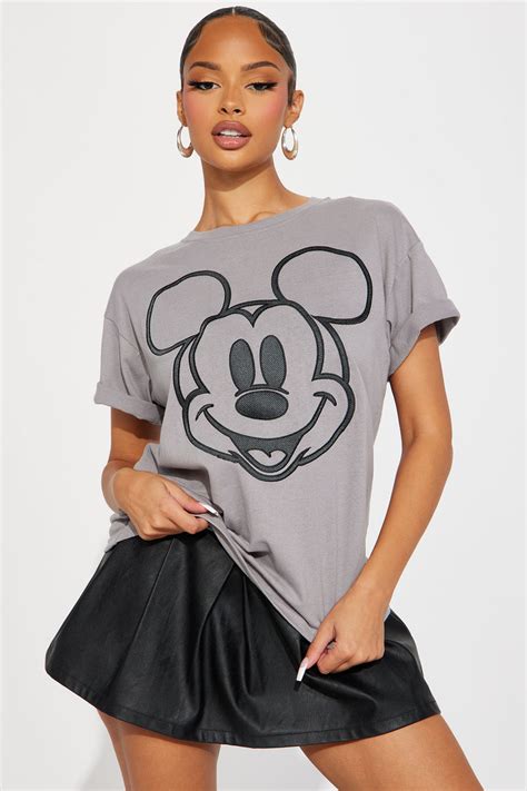 Mickey Mouse Embroidered Graphic Tee Charcoal Fashion Nova Screens