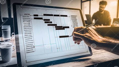 Project Manager Updating Progress And Deliverables Milestones Schedule On Gantt Chart Planning