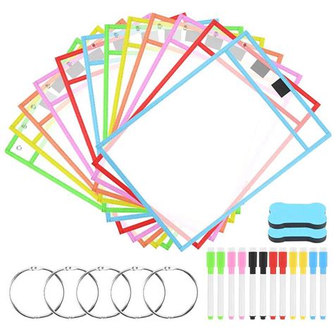 Dry Erase Pockets 36 X 26cm Reusable Write And Wipe Clean Pockets With