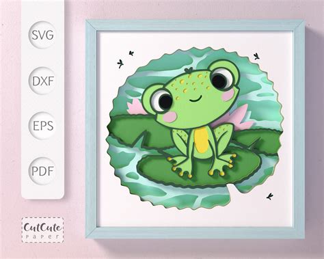 Cute Frog Shadow Box Svg Template Frog In Pond Layered Paper Etsy