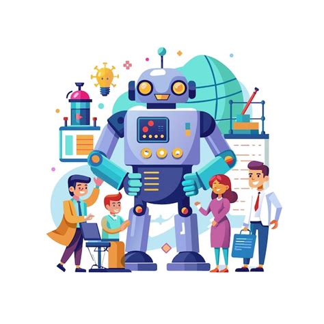 A Drawing Of A Robot With People Around It Premium Ai Generated Vector