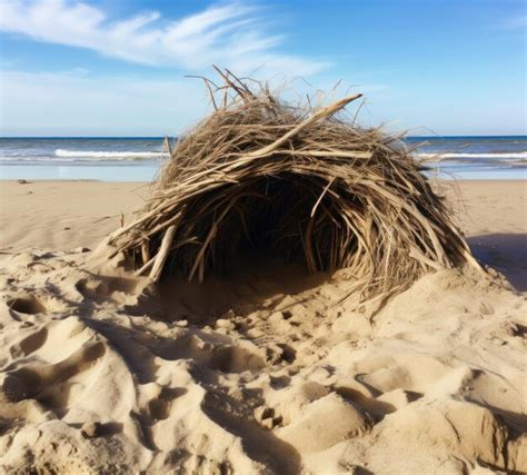 Premium Ai Image A Structure Made Of Sticks On A Beach
