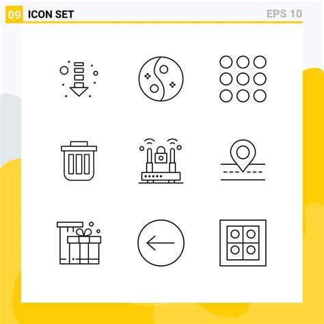 Pack Of 9 Creative Outlines Of Office Container Creative Can Basket Editable Vector Design