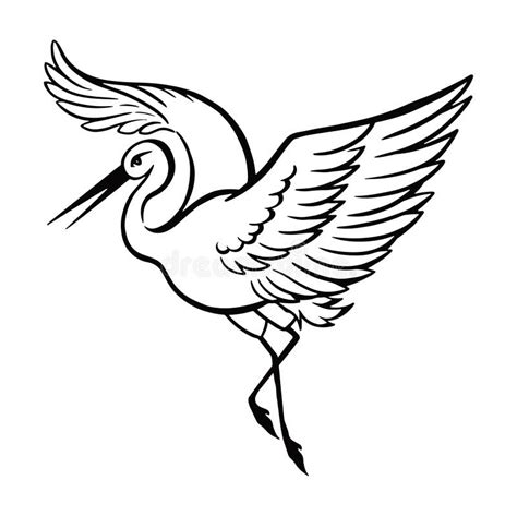 Line Drawing Bird Logo Vector Heron Stork In Flight Monochrome Stock