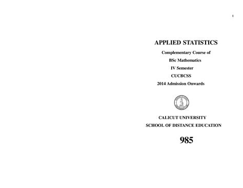Applied Statistics 1 APPLIED STATISTICS Complementary Course