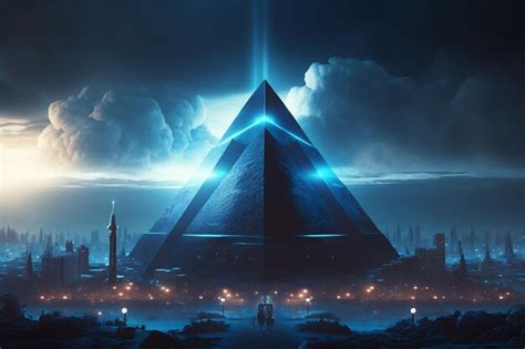 Ai Generated Illustration Of A Pyramid Shaped Structure In A Blue Backdrop Premium Ai
