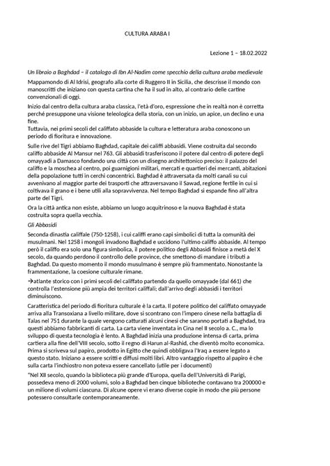 Appunti Cultura Araba I Appunti Di Letteratura Araba Docsity