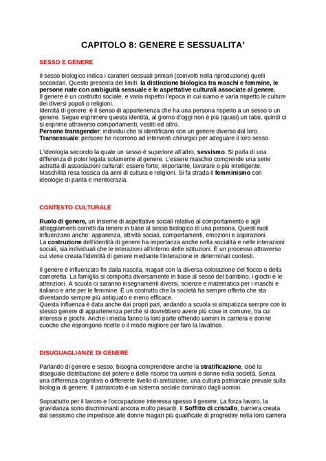 Genere E Sessualità Sociologia Esercizi Di Sociologia Docsity