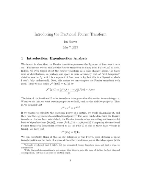 Fractional Fourier Transform Introduction And Exploration Pdf