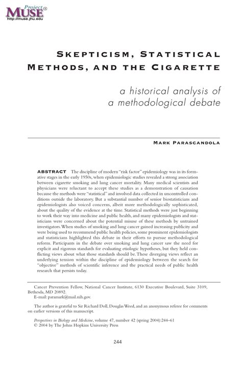 Pdf Skepticism Statistical Methods And The Cigarette A Historical