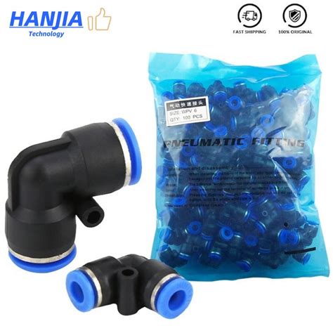 90 도 2 웨이 파이프 커넥터 공압 피팅 플라스틱 50100 개 4mm 6mm 8mm 스택 푸시 퀵 슬립 잠금 피팅 Aliexpress