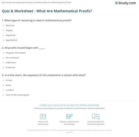 quiz and worksheet what are mathematical proofs