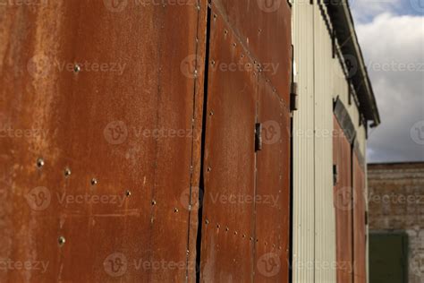 Rusty Gates In Industrial Area Warehouse Details Steel Gates