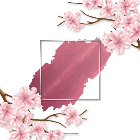Cherry Blossom With Watercolor Brush Frame Border Cherry Blossom