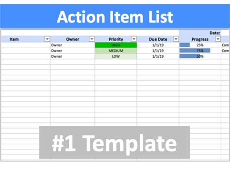 Action Item List Excel Template