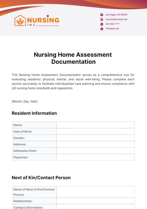 Nursing Home Assessment Documentation Template Edit Online And Download