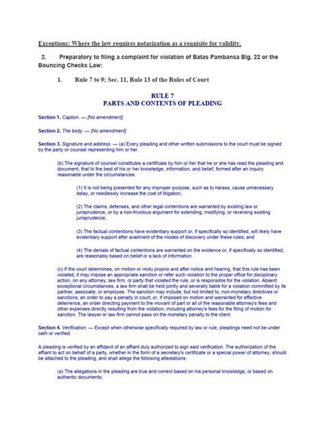 Rule 7 To 9 Sec 11 Rule 13 Of The Rules Of Court Pdf Affidavit