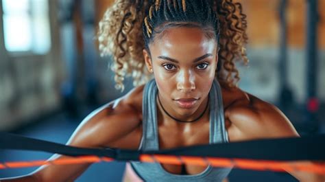 Premium Photo A Determined Girl Using Resistance Bands For Glute