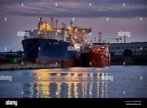 Lubmin Germany 01 28 2023 First Lng Terminal With Lng Tanker