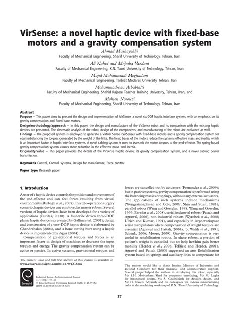 Pdf Virsense A Novel Haptic Device With Fixed Base Motors And A Gravity Compensation System
